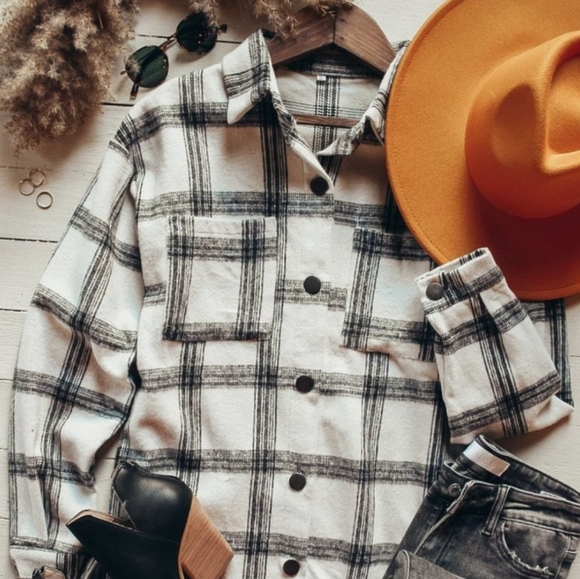 Sweaters | New Boho Chic Oversized Plaid Flannel Button Up Shacket ...
